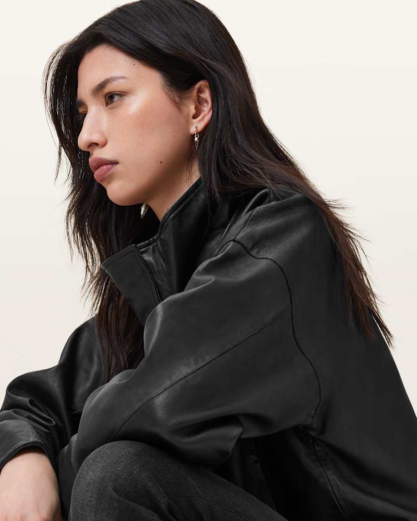 Ryder Funnel Neck Leather Jacket Black | ALLSAINTS